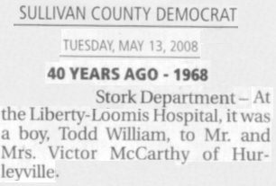 HURLEYVILLE, NEW YORK FROM 1960 - 1997